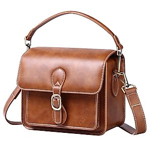 Cwatcun Camera Shoulder Bag Compact Camera Case Waterproof Retro Compatible for Canon Nikon Sony SLR DSLR Mirrorless Camera and Lens Brown, Small