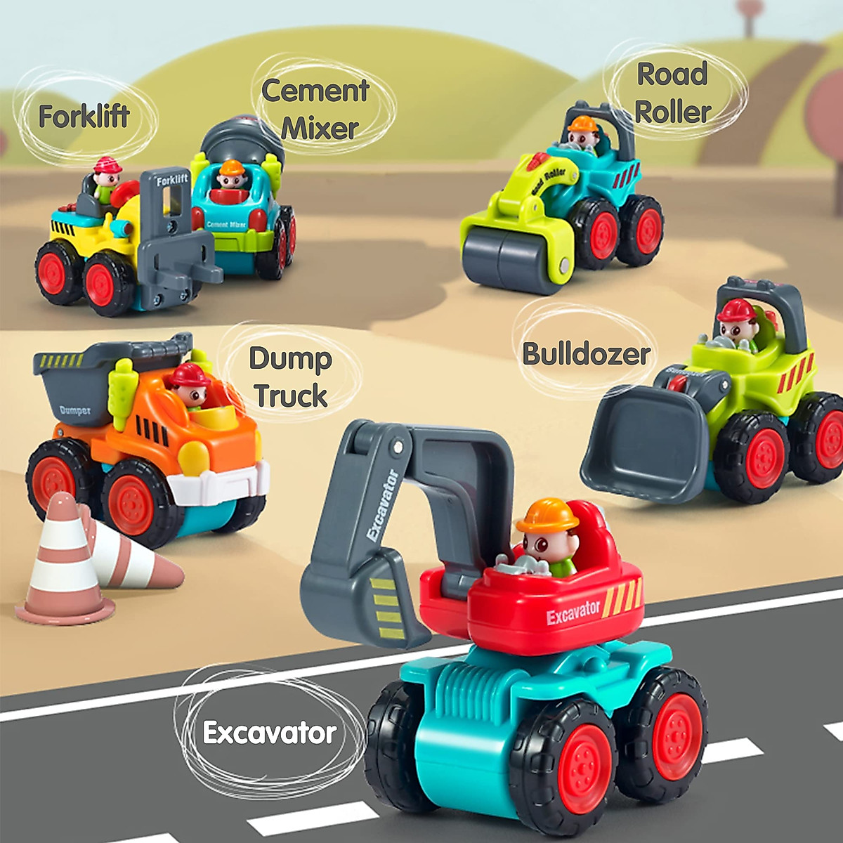 iPlay, iLearn Toddler Construction Toy Trucks, Baby Mini Push Go Cars W/Playmat, Kid Pocket Construction Vehicle, Little Excavator Dump Bulldozer, Birthday Gifts for 6 9 12 18 Month 1 2 3 Year Old Boy