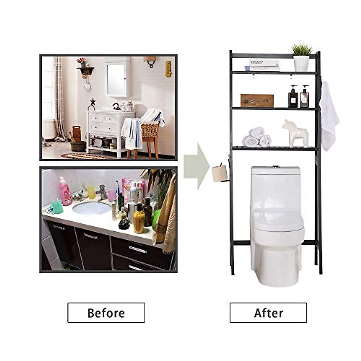 MallBoo Toilet Storage Rack, 3 -Tier Over-The-Toilet Bathroom Spacesaver - 100% Wood and Easy to Assemble