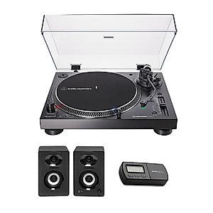 Audio Technica AT-LP120XBT-USB Bluetooth Wireless Direct-Drive USB Turntable Bundle with Bluetooth Monitor Speakers, and Turntable Stylus Scale (3 Items)