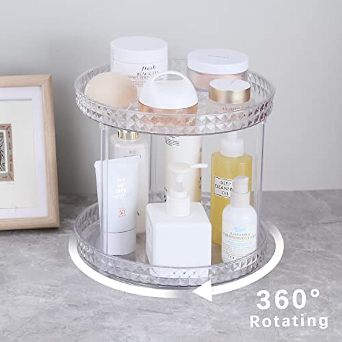 ROWNYEON Rotating Makeup Organizer 2 Tier skincare organizers Bathroom Organizer Perfume Organizer Spinning Cosmetics Organizer for Vanity，Cabinets, Pantry, Fridge, Countertops，Kitchen