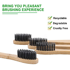OBrush Bamboo Charcoal Toothbrush, Tooth Brush for Adult, Charcoal Bristles Bamboo Tooth Brush Biodegradable Handle with Medium Nylon Bristles ，Four Patterns，Set of 4