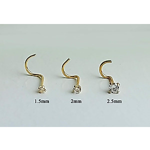 Jewelry Avalanche Solid 14Kt Gold Nose Screw, 24G (0.5mm) Nose Hook, Nose Stud, 14kt Yellow Gold or 14kt White Gold Nose Ring Prong Set CZ Accent-Y3mm
