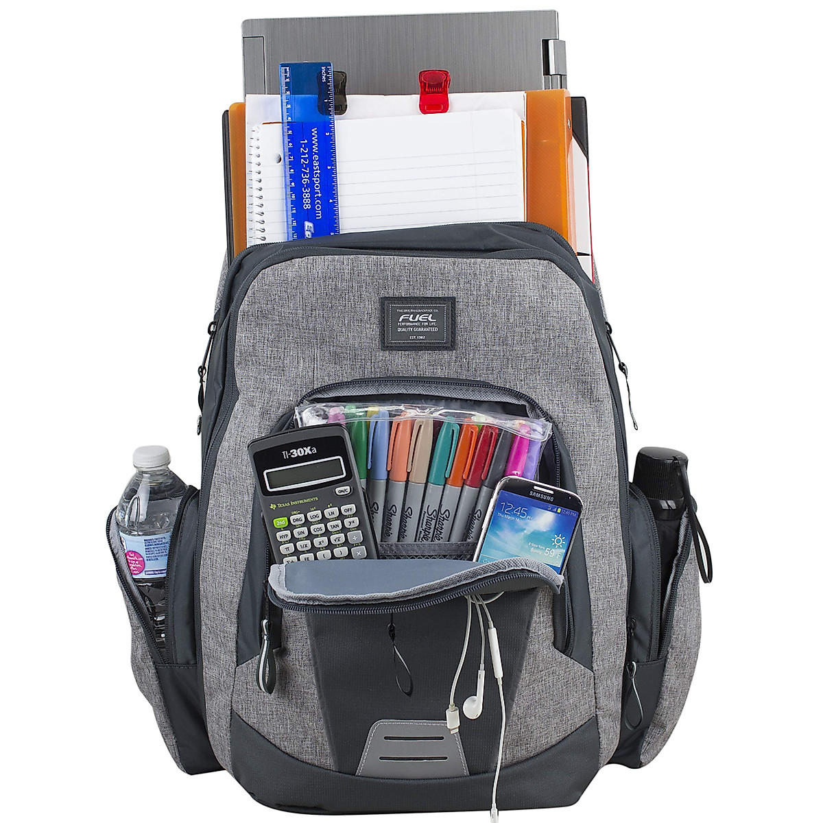 FUEL City Explorer Expandable Backpack, Mid Gray Chambray