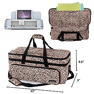 BAGSPRITE Double-Layer Carrying Case Compatible with Cricut Explore Air, Air 2, Maker and Maker 3, Cricut Case with Mat Pockets and Cricut Accessories Storage (Leopard)