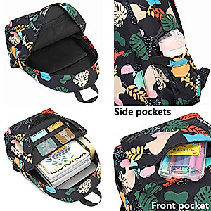 Baolab Girls Teen School Backpack with Lunch Bag Pencil Case Bookbag Set Water Resistant Daypacks Lightweight (Black)