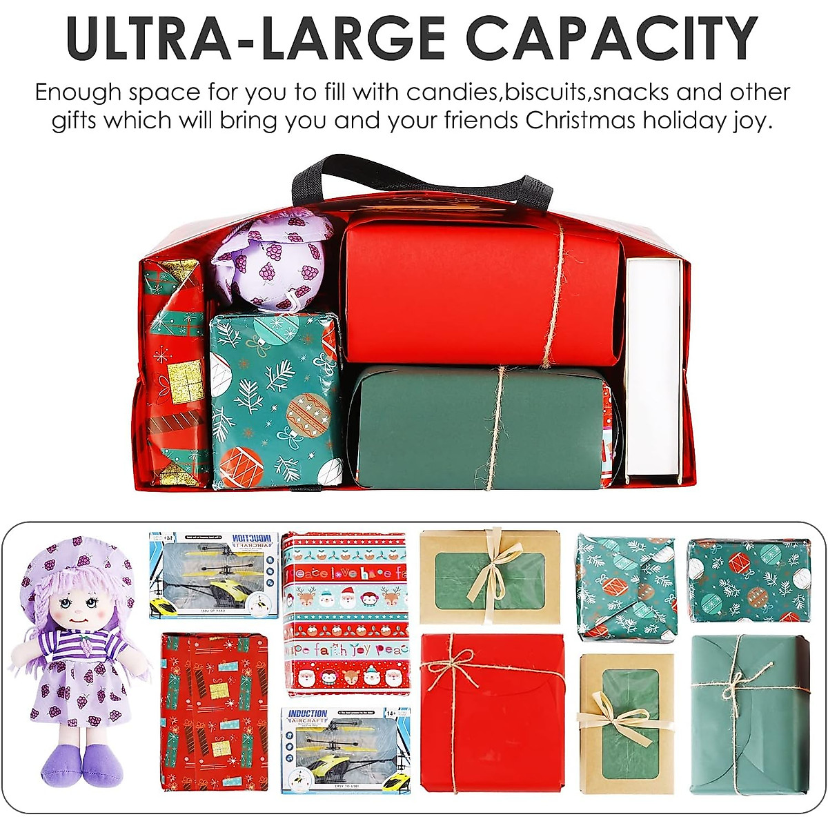 YANGTE 16 Pack Extra Large Christmas Gift Bags, Reusable Tote Bags with Handle Non-Woven Christmas Grocery Shopping Totes for Holiday Xmas, 16.9 * 12.6 * 6.8"