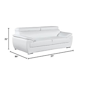 Blackjack Furniture 4571 Veal Collection 2 Piece Genuine Leather Sofa Set for Living Room, Modern Couch and Loveseat with Lumbar Support and Large Adjustable Headrests, 2+3 Seater, White