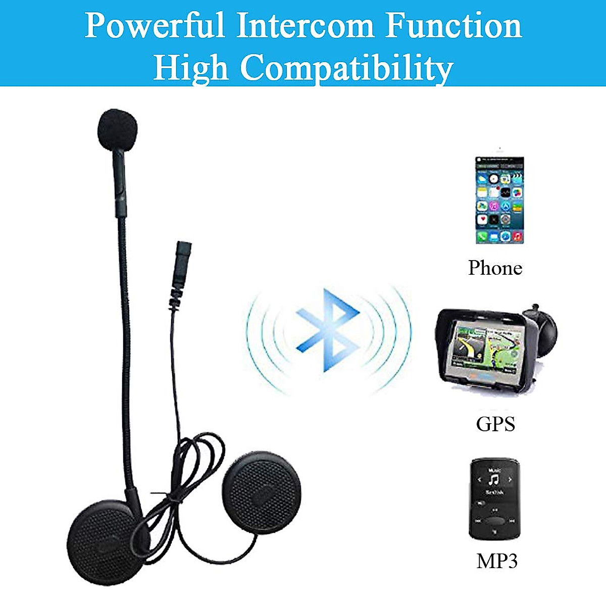 Motorcycle Helmet Wireless Bluetooth Headset Headphones for Helmets Wireless Headphones with Microphone Sound System for Motorcycle 0.27 inches Silm