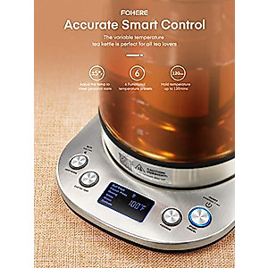 Electric Kettle with Temperature Control and Tea Infuser, FOHERE 1.7L Electric Tea Kettle, Glass and Stainless Steel Hot Tea Water Kettle, 2Hr Keep Warm, 6 Presets for Herbal, Green, Coffee, Black