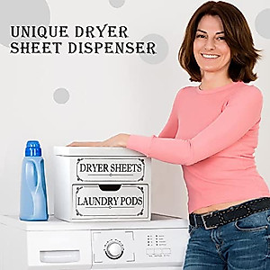 Tatuo Dryer Sheet Holder with Hinged Lid Farmhouse Dryer Sheet Dispenser Rustic Dryer Sheet Container Dryer Sheet Box Laundry Room Decor for Laundry Room Organization Fabric Sheet Laundry Pods, White