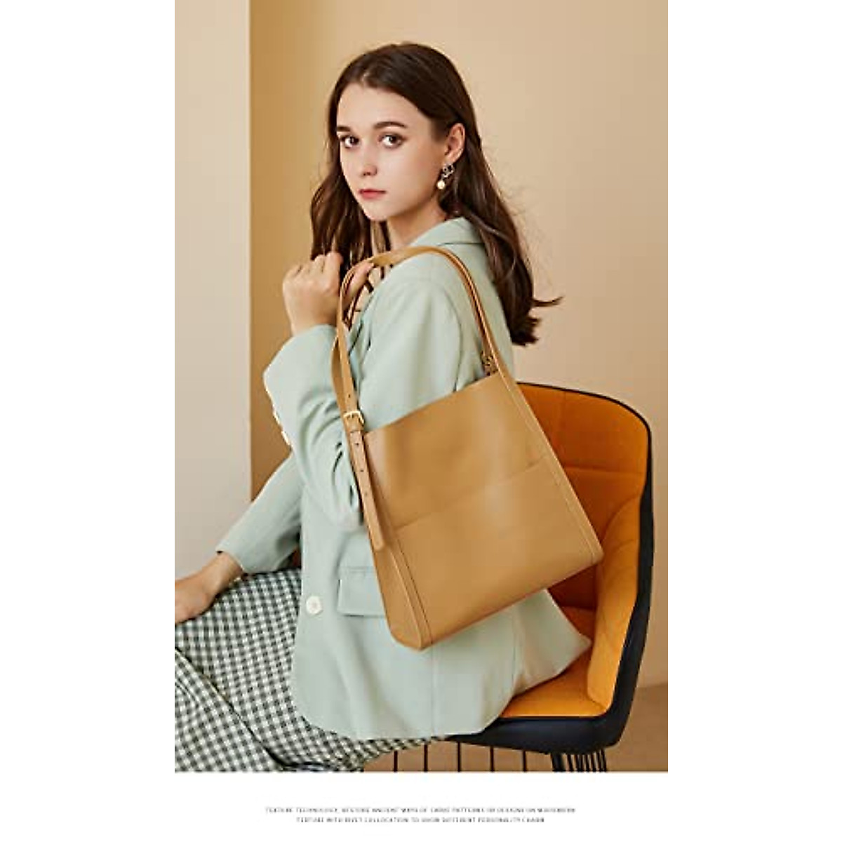 Aiwanning Genuine Leather Bucket Handbags for Women Tote Shoulder Bag Hobo Bag Purses (Black)