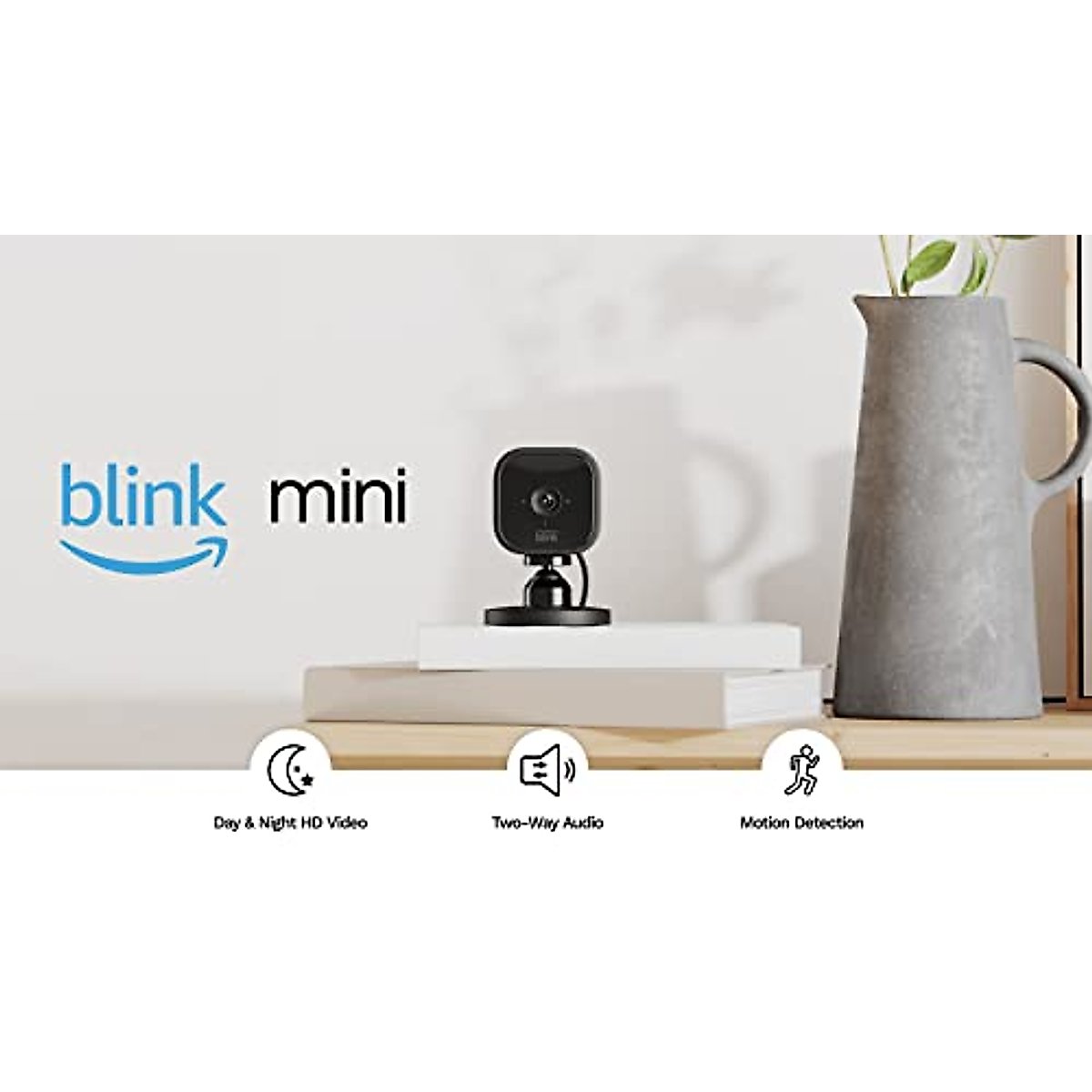 Blink Mini – Compact indoor plug-in smart security camera, 1080p HD video, night vision, motion detection, two-way audio, easy set up, Works with Alexa – 1 camera (Black)