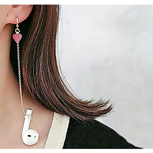 Pink Diamond Heart Airpod Earrings Anti Lost Earring Strap for Airpods Anti Lost Strap for Airpods Pro, Wireless Earhooks Earbuds Earphone Holder Connector, Compatible with Airpods 1&2&3/Pro