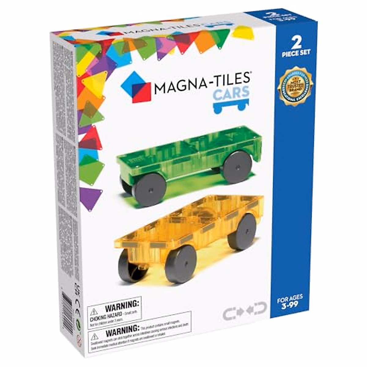MAGNA-TILES Cars – Green & Yellow 2-Piece Magnetic Construction Set, The ORIGINAL Magnetic Building Brand