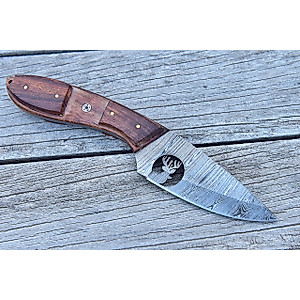 Damascus Hunting Knife - Handmade Knife, Hand Forged Fixed Blade Knife, Camping Knife & Hunting Knives - Gift Knives & Bowi Knives with Rose Wood Handle - Leather Knife Sheath