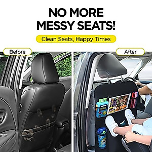 lebogner Back Seat Cover For Kids + 6 Pocket Storage Organizer, 2 Pack X-Large Kick Mats Backseat Protector With iPad Tablet Holder, Car Seat Back Protectors For Vehicles To Protect From Dirt & Mud