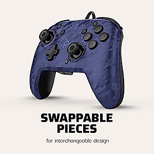 PDP Gaming Faceoff Deluxe+ Wired Switch Pro Controller - Officially Licensed by Nintendo - Customizable gamepad buttons, sticks, triggers, and paddles - Ergonomic Controllers - Blue Camo / Camouflage