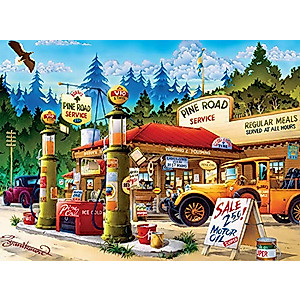 Buffalo Games - Cartoon World - Pine Road Service - 1000 Piece Jigsaw Puzzle Red, Brown, Green, Yellow, 26.75"L X 19.75"W