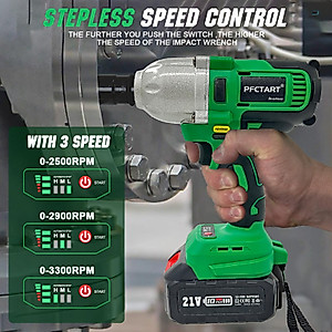 PFCTART 1/2 Inch 800Nm Brushless Impact Wrench Kit, 2x4.0Ah Batteries, 6 Sockets, Storage Tool Box for Car Tire Truck RV