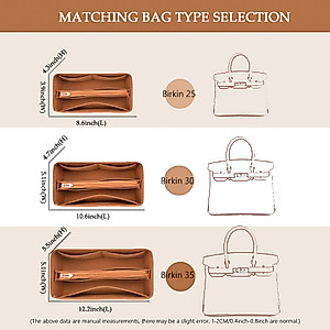 KOPPAL Purse Organizer Insert For Birkin 25 Bag, Felt Insert Organizer With Zipper, Large Capacity,Women’s Handbags Shaper (25,Beige)