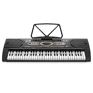 Hamzer 61-Key Electronic Keyboard Portable Digital Music Piano with X-Stand, Microphone & Sticker Set