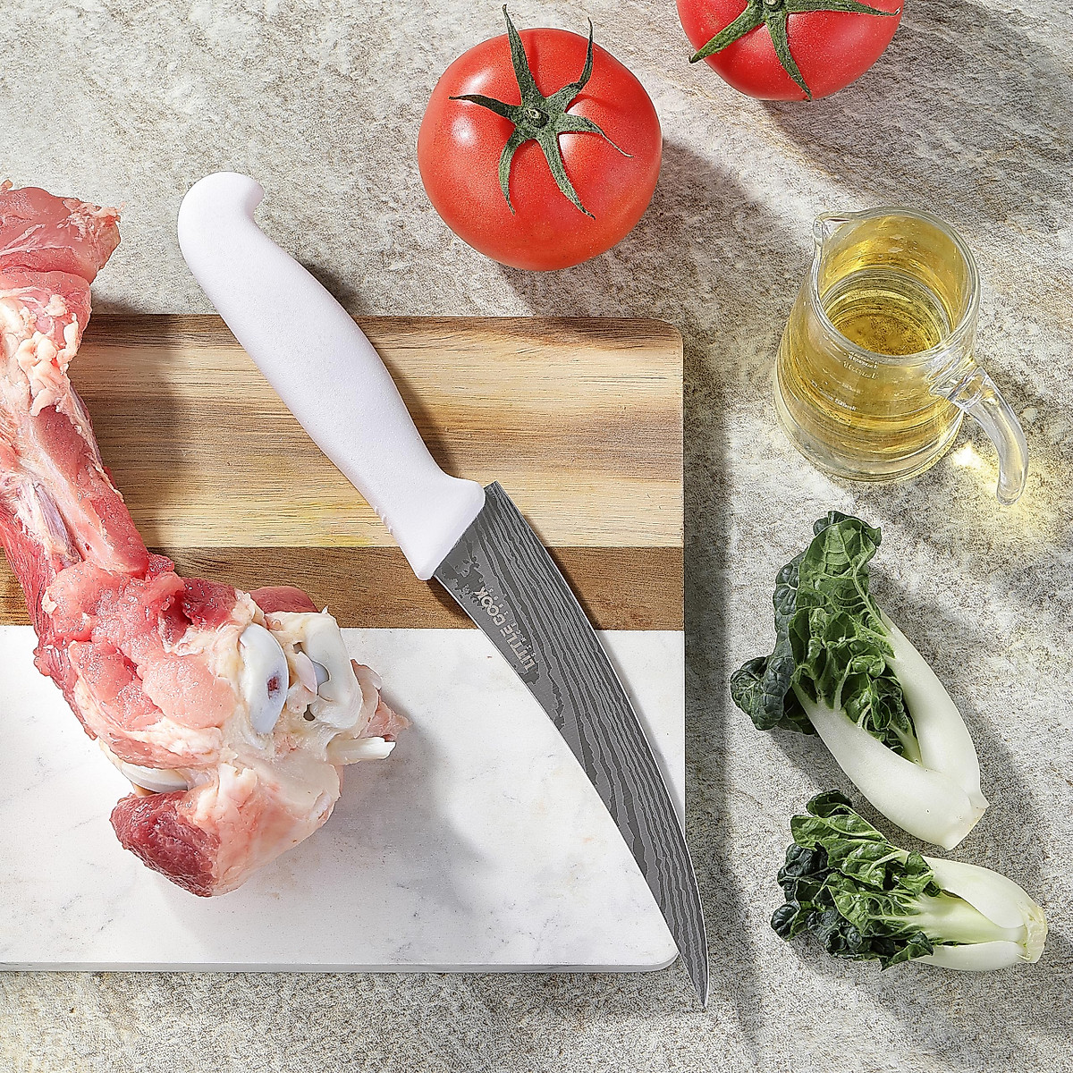 Boning Knife, Little Cook 6-inch Fillet knife, Stainless Steel Blade deboning Knife, Great for Meat Cutting, Fish, Poultry, Chicken (Dishwasher Safe, White)