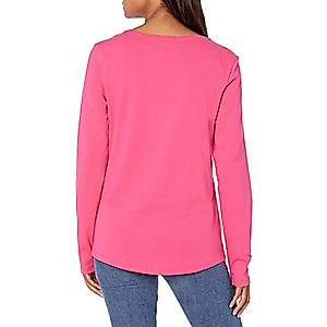 Amazon Essentials Women's Classic-Fit 100% Cotton Long-Sleeve Crewneck T-Shirt, Bright Pink, Medium