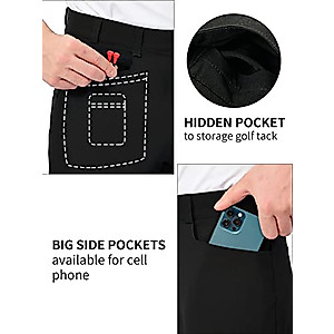 MELOO Men's Golf Dress Pants - Stretch Slim Fit Slacks Water Resistant Work Casual Trousers Pockets Black Size M