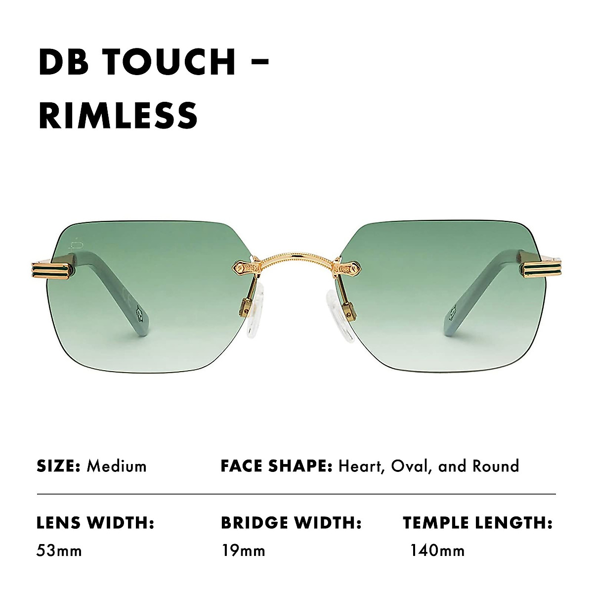 Prive Revaux DB Touch Rimless Sunglasses – Handcrafted Quality with 100% UV Protection – For Men & Women – Emerald