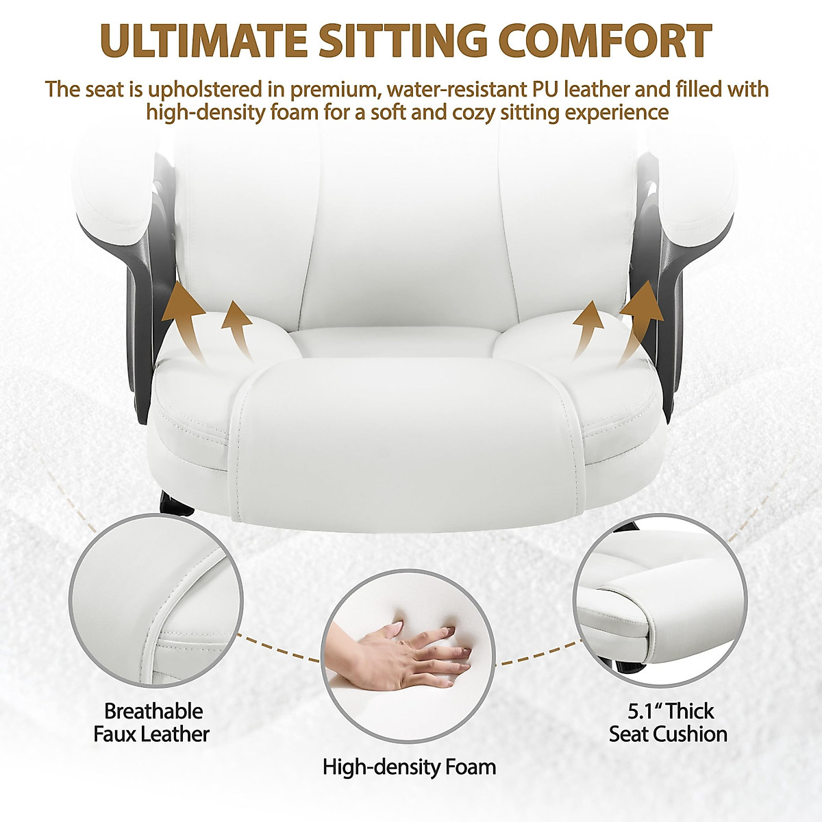 Yaheetech High Back Executive Office Chair Faux Leather Managerial Chair Ergonomic Computer Meeting Chair Large Seat, Sturdy Metal Base,White