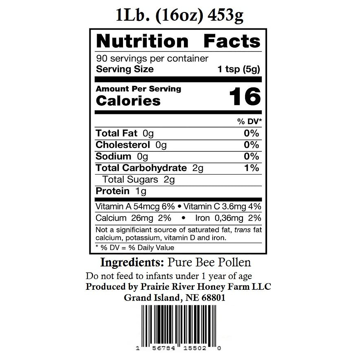 Fresh Bee Pollen Raw Nebraska Bee Pollen 1lb Jar