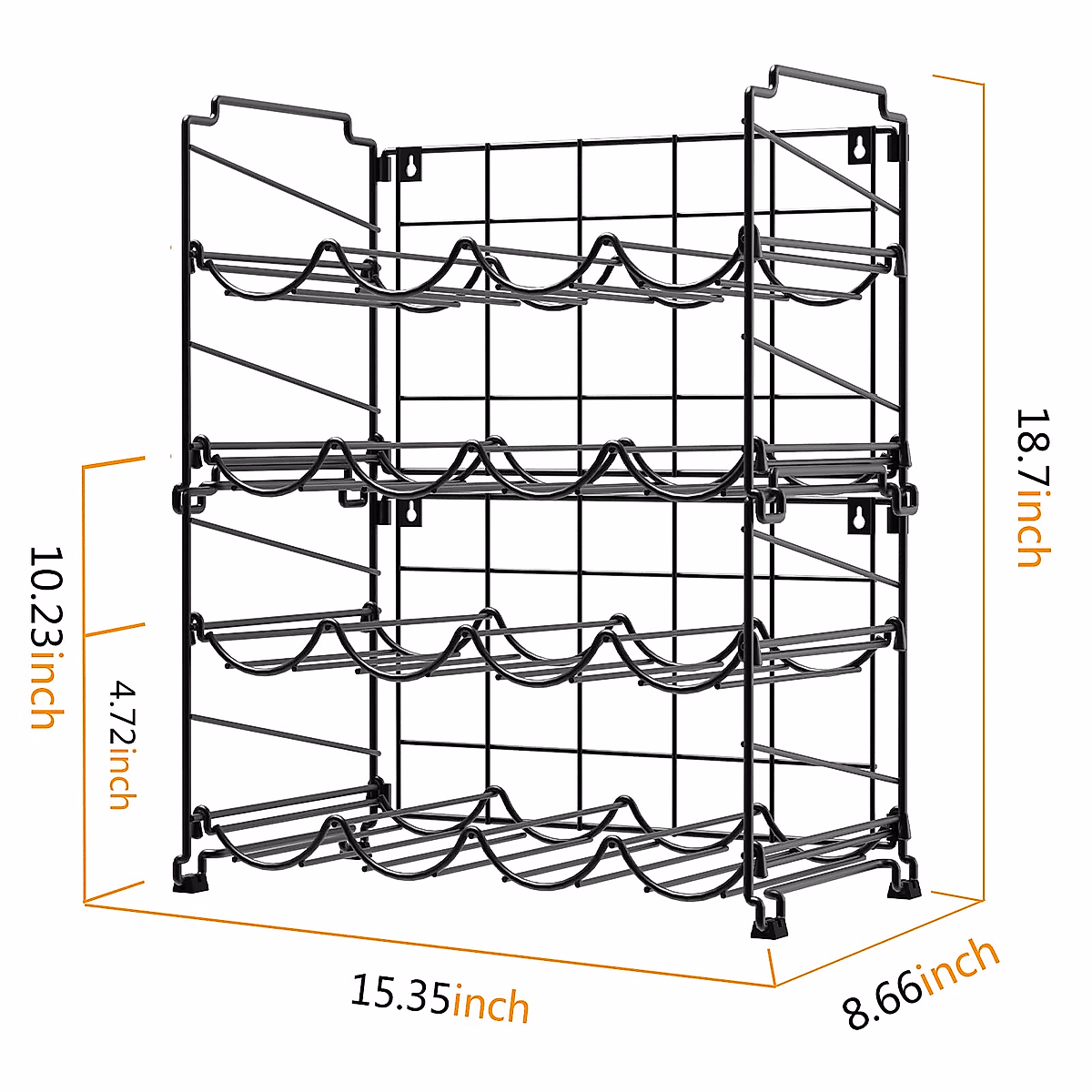 AULEDIO Adjustable Water Bottle Organizer, 4 Tier Stackable Bottle Organizer, Wall-Mounted Water Bottle Holder, Water Bottle Storage for Countertop, Cabinet, Kitchen, Brone