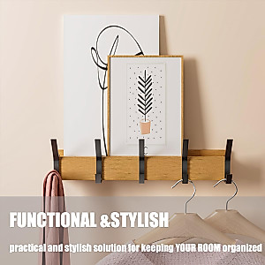 MOKIUER Coat Rack Wall Mount |17" Coat Rack with 5 Removable Double Hooks | Coat Hooks for Hat Key Backpack Towel,Wooden Wall Hook