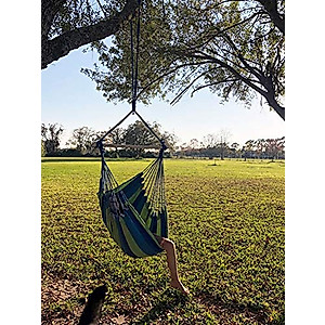 Ankwell Hammock Chair Hanging Rope Swing Seat - 2 Cushions Included - Max 330 Lbs - Quality Cotton Weave for Indoor or Outdoor Spaces (Green-Blue)