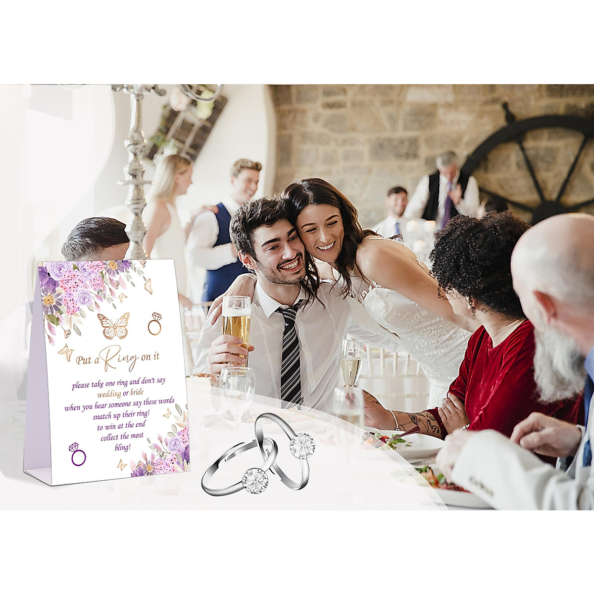 Butterfly Don't say Bride or Wedding Game, Put a Ring on It Bridal Shower Game with 50 Fake Rings, Bridal Shower Decorations, Wedding Shower or Bachelorette Party Supplies - 10