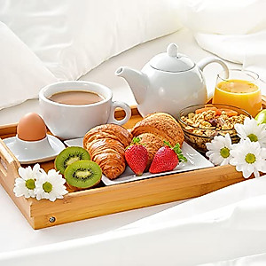 Bed Tray for Eating - Raised Food Table Up to 9.5" on Lap Sofa - Adjustable Bamboo Serving Tray - Portable Snack Platter with Folding Legs Ideal for Bedroom Picnic