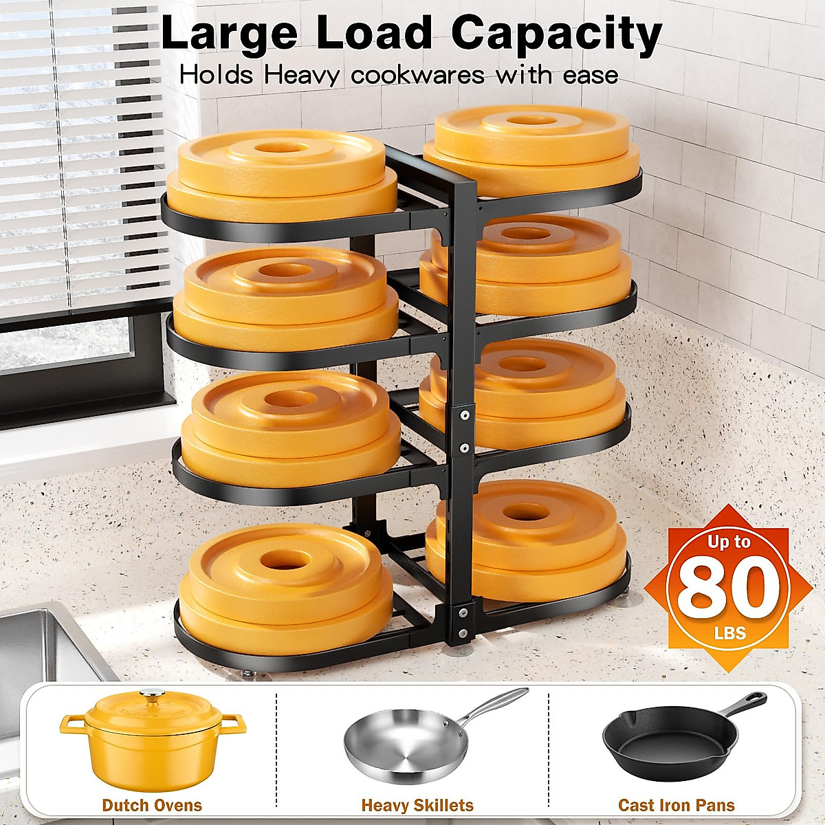 ARSTPEOE Mega Clearence Sale Half Save 6Tier, Pot and Pan Organizer for Cabinet, Pan Organizer Rack for Cabinet, Pot Organizer Rack for Under Cabinet, Pot Lid Organizer for Cabinet, Black