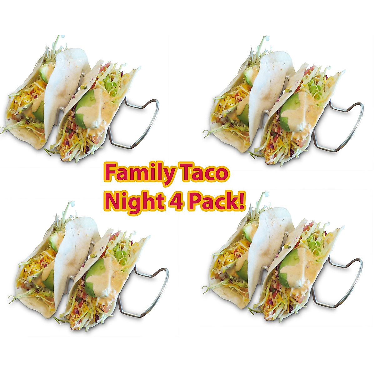 Taco Tuesday Taco Holders (4 PACK - 3 TACO HOLDER) Family Dinner ideas = Taco Time! Best Taco Holder Easy to Clean- Includes Taco Recipes -Holds Hard and Soft Taco Shell- Stand Up Taco Rack