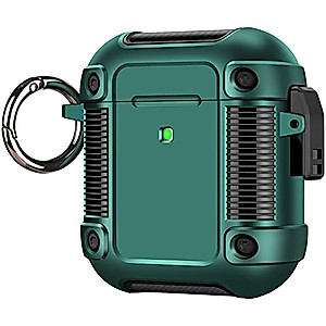 for AirPods 2nd Generation Case, Airpods Case with Secure Lock Clip Keychain for Men Women, AirPods 1&2 Cover Rugged Full Body Shockproof Hard Shell Protective Cases for Apple AirPods 2nd/1st-Green