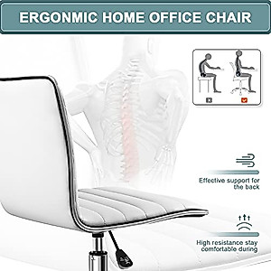 OFIKA Office Desk Chair, Adjustable Task Chair, Low Back Faux Leather Ribbed Swivel Chair, Armless Home Rolling Vanity Chair Retro with Wheels,