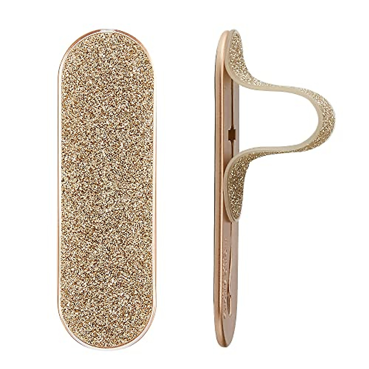 Momostick Flatstick, Cell Phone Finger Grip Strap Holder for Hand, Cell Phone Stand, New Slim Finger Loop Selfie Grip Compatible with Most Smartphones - Glitter Gold