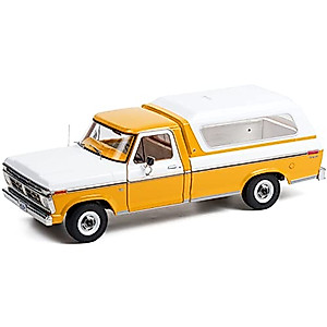 Greenlight Collectible 1976 Ranger Pickup Truck with Deluxe Box Cover Chrome Yellow and Wimbledon White 1/18 Diecast Model Car by Greenlight 13621