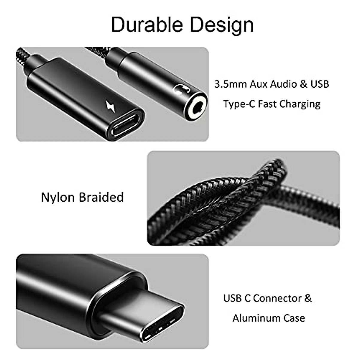 Type C to 3.5mm Headphone and Charger Adapter, 2 in 1 USB C to Aux Audio Jack Hi-Res DAC with PD 60W Fast Charging Dongle Cable Compatible with Pixel 4 3 XL, Galaxy S21 S20 S20+ Plus Note 20 (Black)