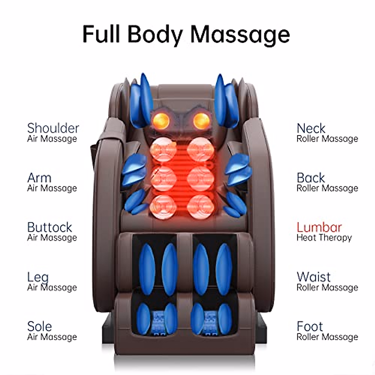 FOELRO 2022 Upgrade 2 Boxes Version Full Body Massage Chair, Zero Gravity Shiatsu Recliner with Air Bags, Back Heater, Foot Roller and Bluetooth Speaker, Brown