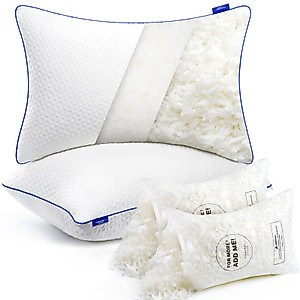 viewstar Pillows Queen Size Set of 2, Firm and Supportive Shredded Memory Foam Pillows, Adjustable Loft Back Side Sleeper Bed Pillow with Washable Removable Cover, 20"x 30"