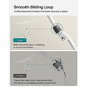 SONGMICS Clothes Drying Rack, Metal Laundry Drying Rack, Foldable, Space-Saving, Free-Standing Airer, with Gullwings, Indoor Outdoor Use, Bed Linen Clothing, White ULLR540W01