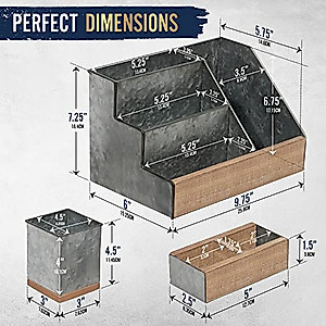 HBCY Creations Rustic Galvanized Desk Organizer Set, 3 Piece Rustic Mail Organizer for Desktop - Great for Rustic or Industrial Home Decor.