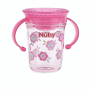 Nuby Tritan No Spill 2 Handle 360 Degree Printed Wonder Cup, Prints May Vary, 1pk