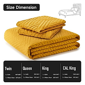 Lavsiry Mustard Yellow Quilt Queen Size with Striped Pattern, Lightweight Soft Summer Thin Microfiber Bedspread & Coverlet Bedding Set for All Seasons - 3 Piece(1 Quilt, 2 Pillow Shams)